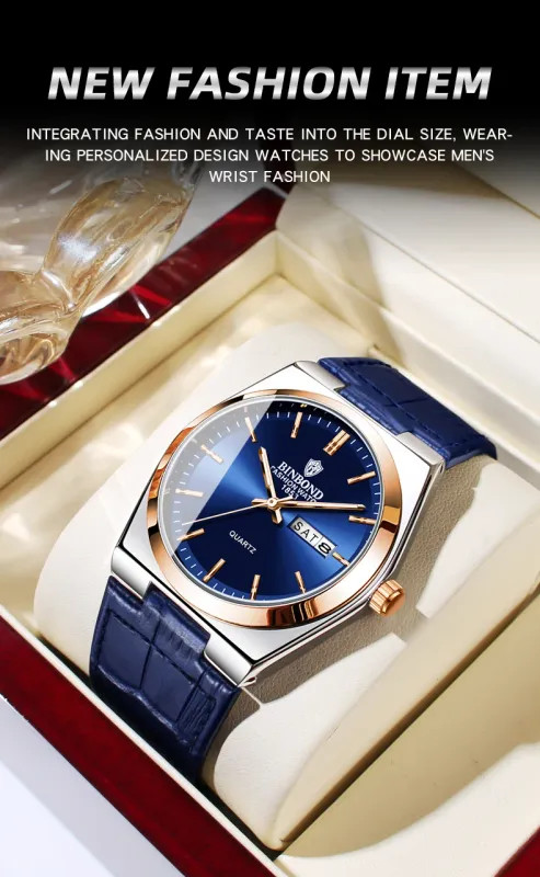 New Men's Watch Luxury Brand Waterproof Analog Quartz Calender Leather ...