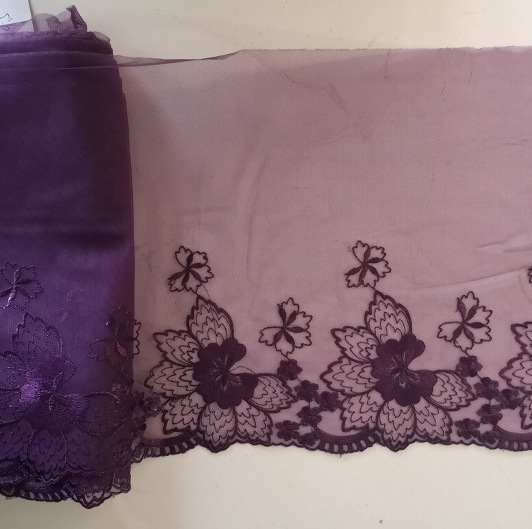 4y 9.5" Wide Mesh Tulle Purplish Red Lace/Embroidered Purplish Red ...
