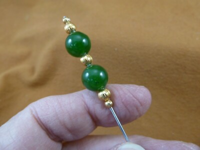 (u256-22) Green jade gemstone bead brass hatpin Pin hat pins JEWELRY ...