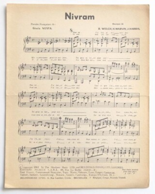 Partition vintage sheet music THE SHADOWS : Nivram * 60's Raymond Caral ...