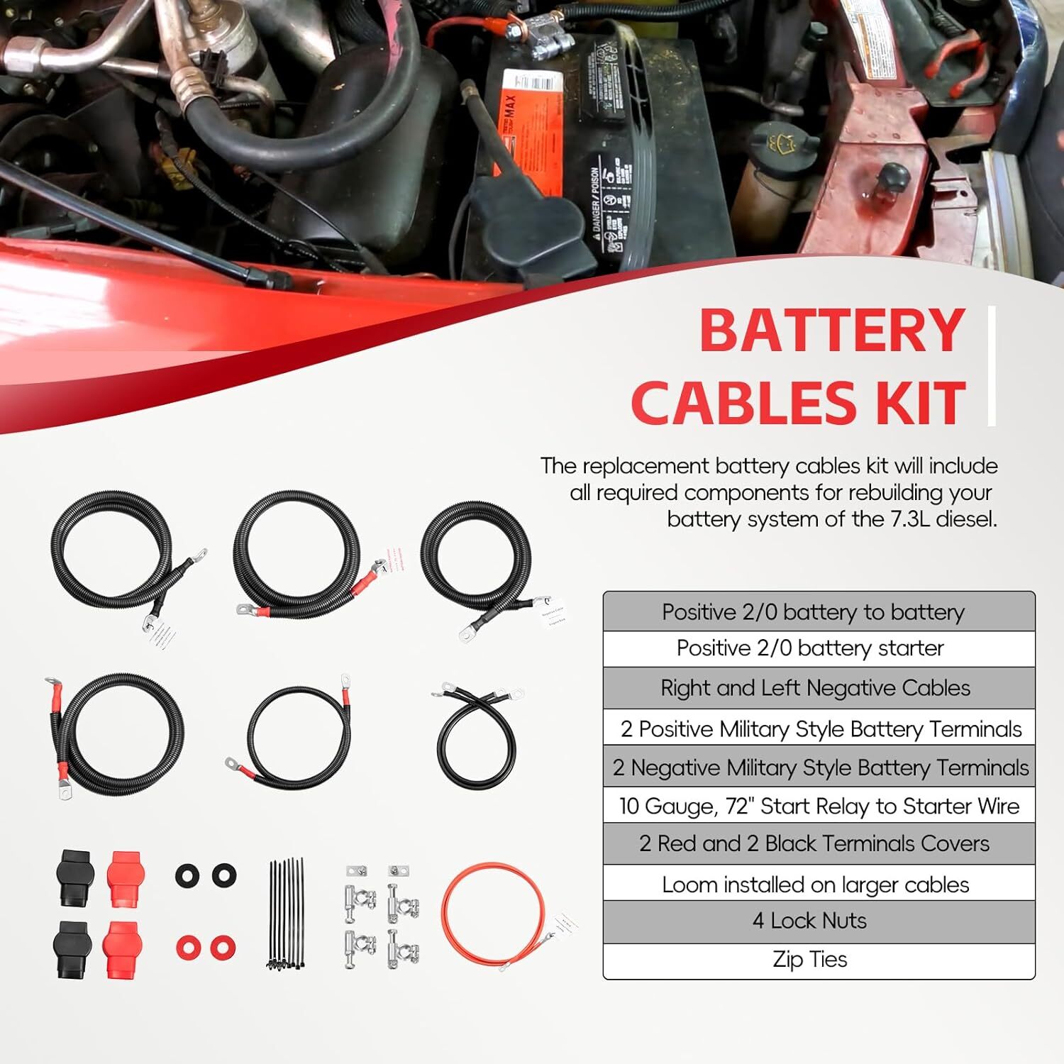 For Ford 7.3L Powerstroke Battery Cables Replacement Kit for 1999-2003 ...