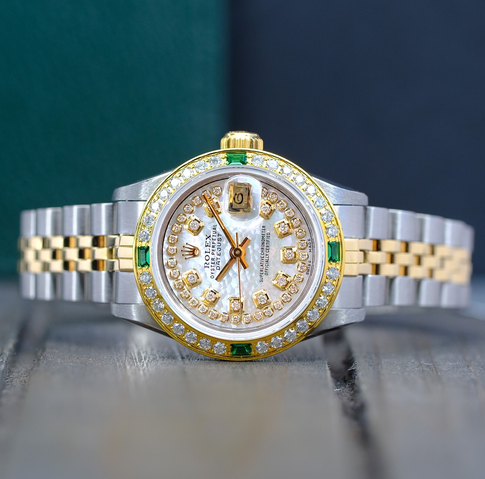 ROLEX LADIES DATEJUST TWO-TONE WHITE DIAMOND DIAL DIAMOND BEZEL 26MM ...