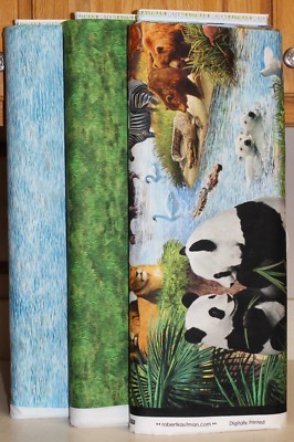 Natural Noah's Ark Panel Blue Water & Green Grass Print Kaufman SOLD ...