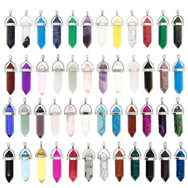 50 Pcs Crystal Gemstone Pendant Necklace Bullet Shape Hex Healing ...