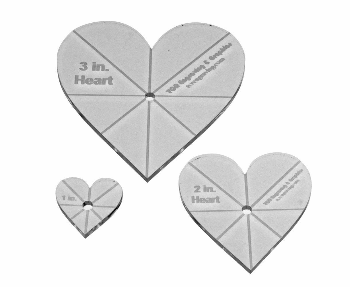 Heart Template 3 Piece Set. 1,2,3 Inches - Clear 1/8 Inch Thick w ...