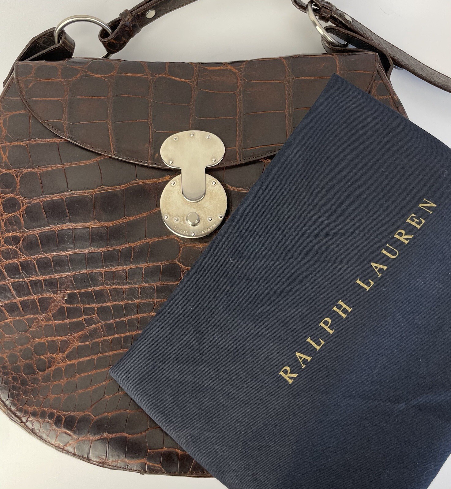 Ralph Lauren Brown Alligator Shoulder Bag Purse - Gem