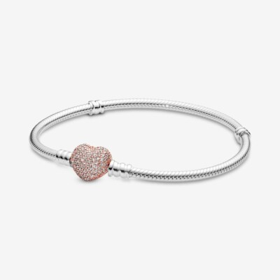 *BRAND NEW* Pandora Moments Pavé CZ Heart Clasp Snake Chain Bracelet ...