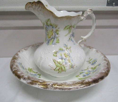 Antique Warwick China Blue Floral Wash Basin, Pitcher & Chamber Pot | eBay
