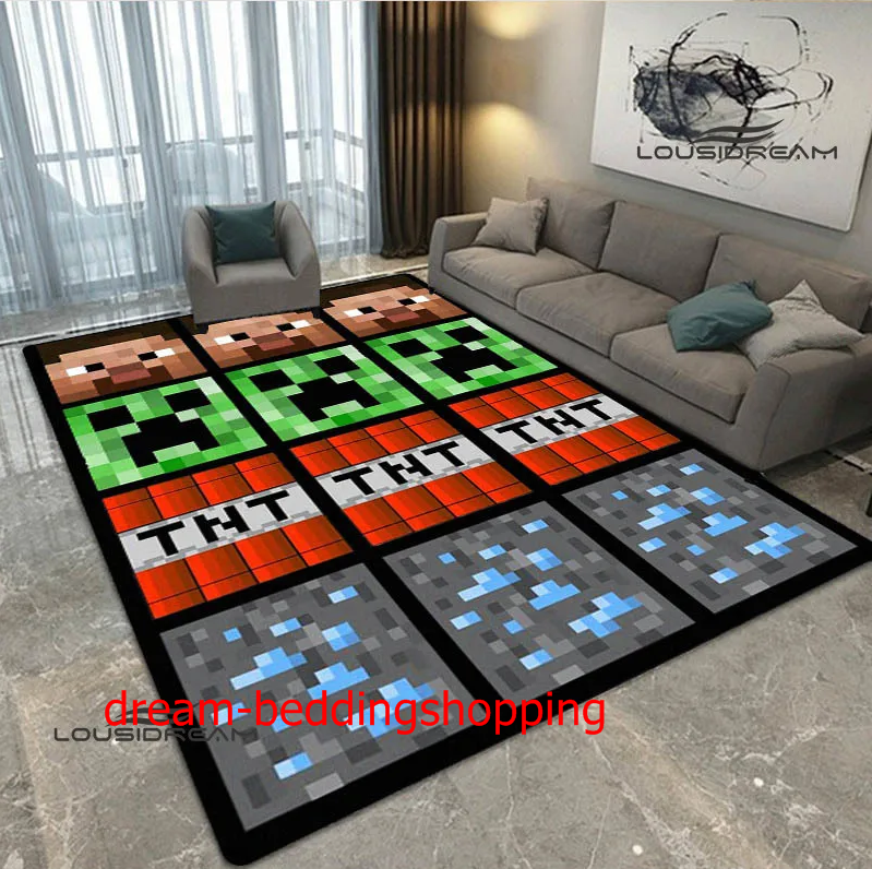 Kids Minecraft Bedroom Living Room Carpets Anti-Slip Floor Rugs Mat ...