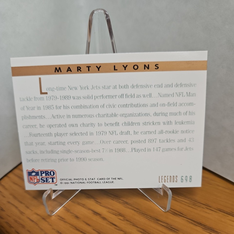 Pro Set Legends Marty Lyons #698 1991 NFL Football Card New York Jets ...