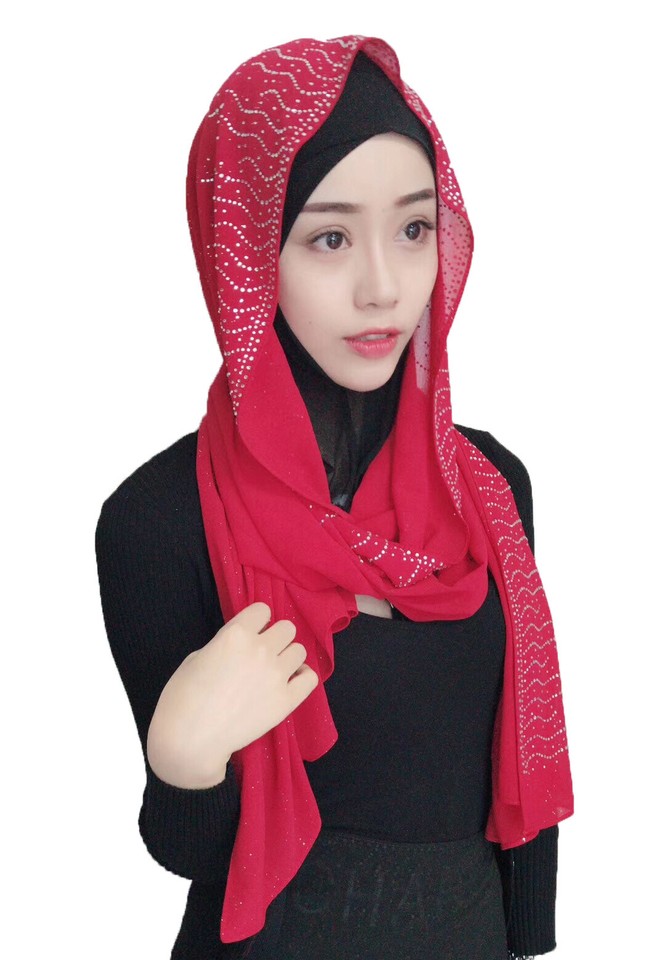 Hijab Women Plain Chiffon Long Scarf Muslim Head Wrap Shawl Scarves ...