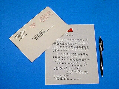 VINTAGE 1987 GENERAL U.S. MARINE CORPS PAUL X. KELLY SIGNED AUTOGRAPH ...