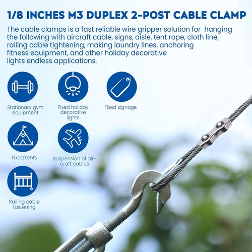 20Pcs M3 Stainless Steel Duplex Wire Rope Clips, Duplex Double Bolt ...