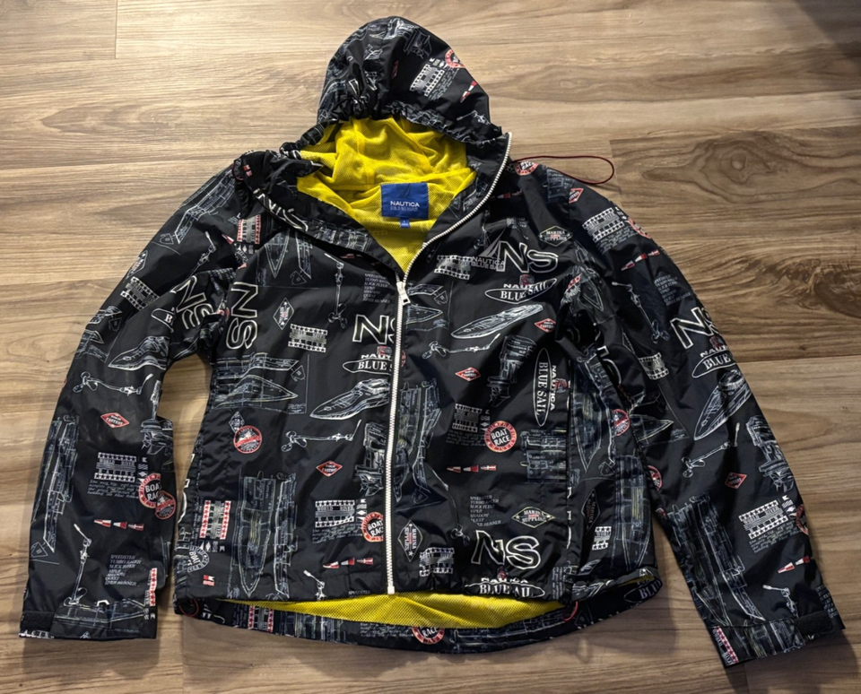Nautica Blue Sail Wind Breaker Men's Size Large Full Zip Hooded Sailing ...