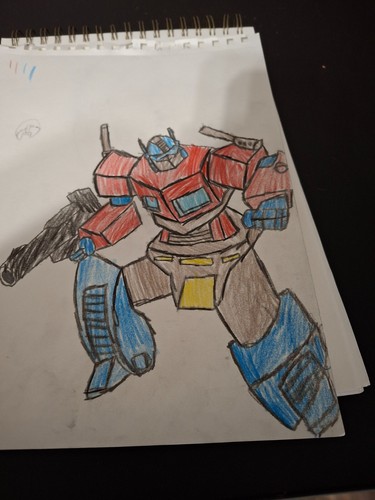 Optimus Prime drawing, red and blue, With gun. Great condition | eBay