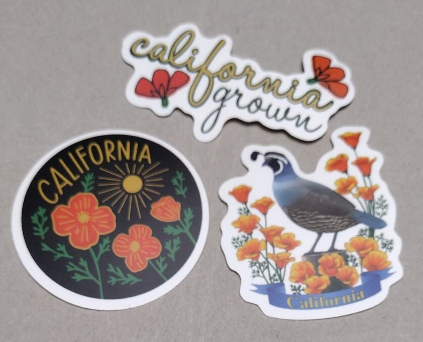 California Grown State Poppy Quail Sticker Collection - Set of 3 ...