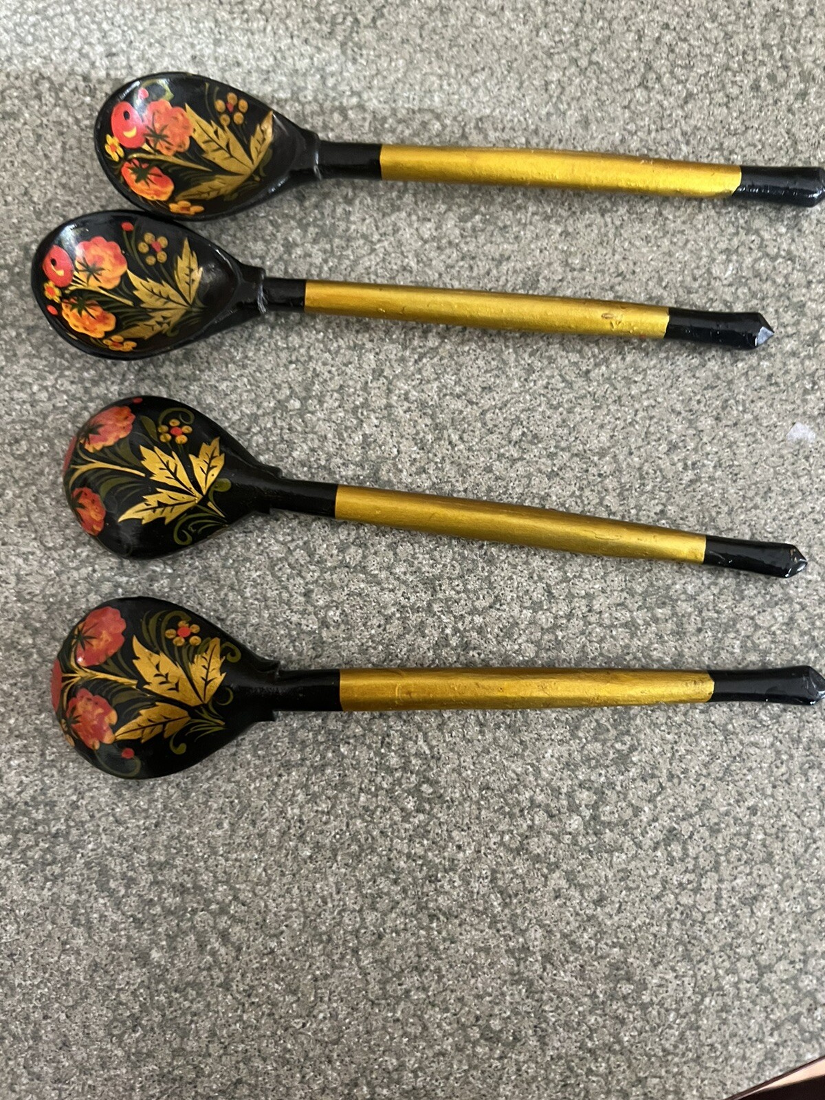 Lot Vintage Khokhloma Wooden Spoons Hand Painted in Russia Russian Art ...