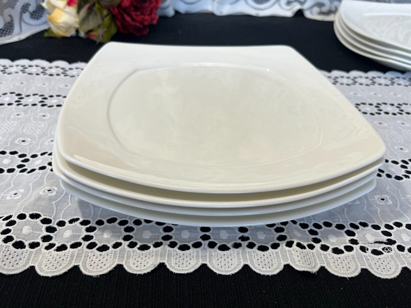 Set of 4 Hankook "Modern Square" White Dinner Plates 10 1/2" | eBay