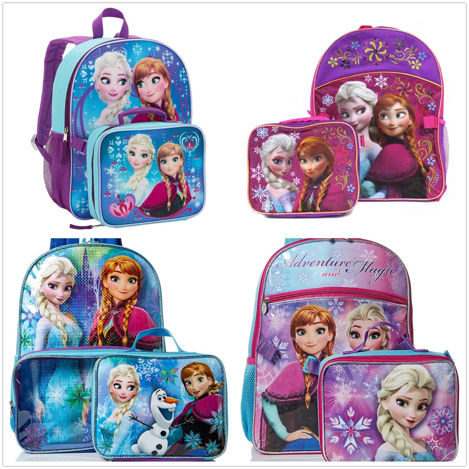 Frozen Elsa Anna Girls School Backpack Lunch box Book Bag Kids Toddler ...