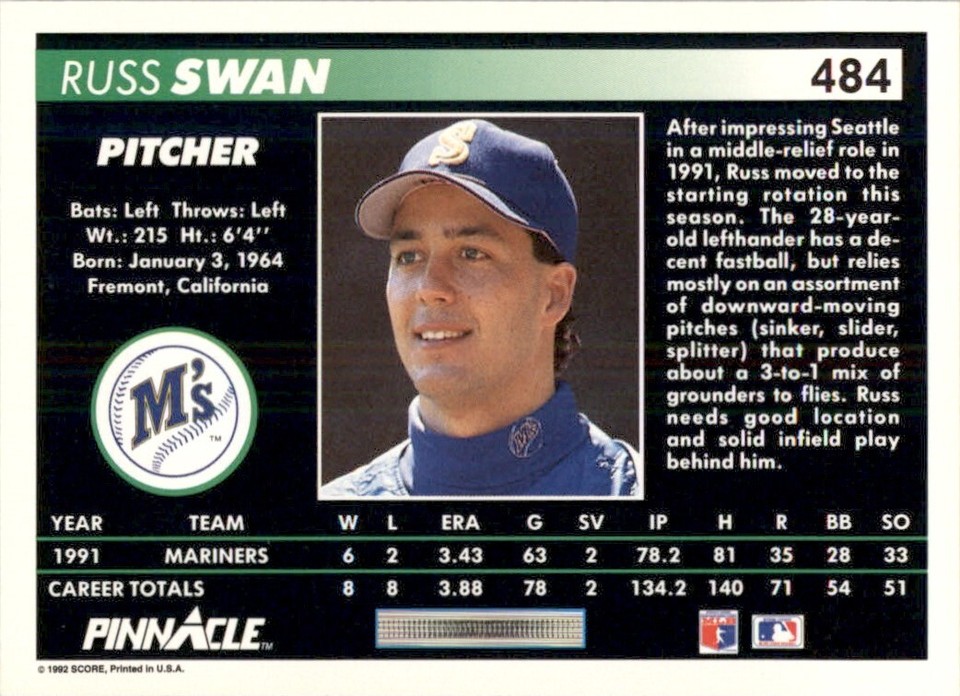 1992 Pinnacle Russ Swan Seattle Mariners #484 Baseball Card | eBay