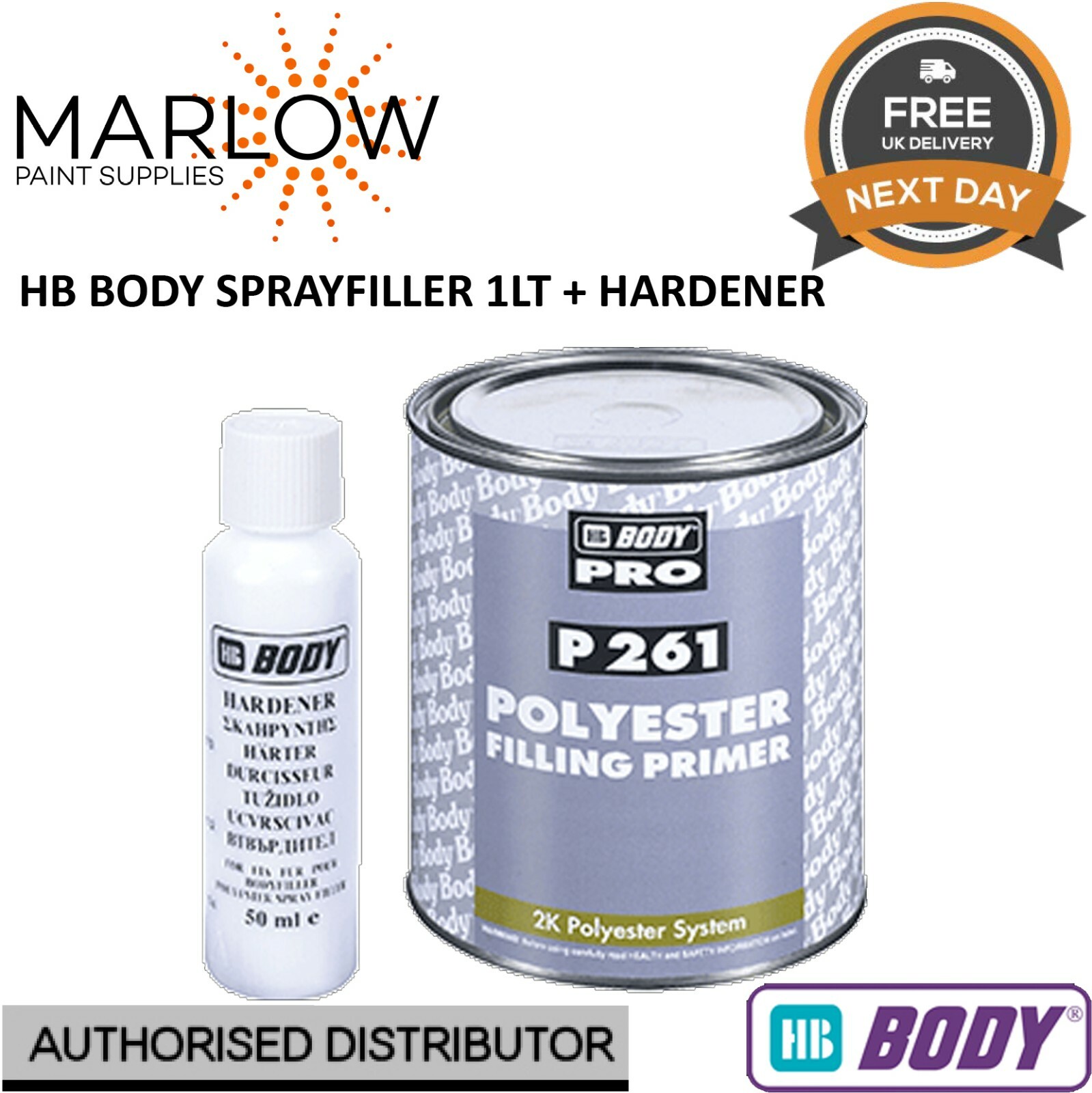 1 X HB Body P261 Polyester Spray Filler Primer With Hardener 1ltr for ...