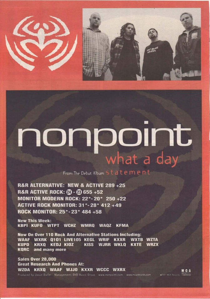 Vintage print Radio Music Promo ad Nonpoint What A Day debut album ...