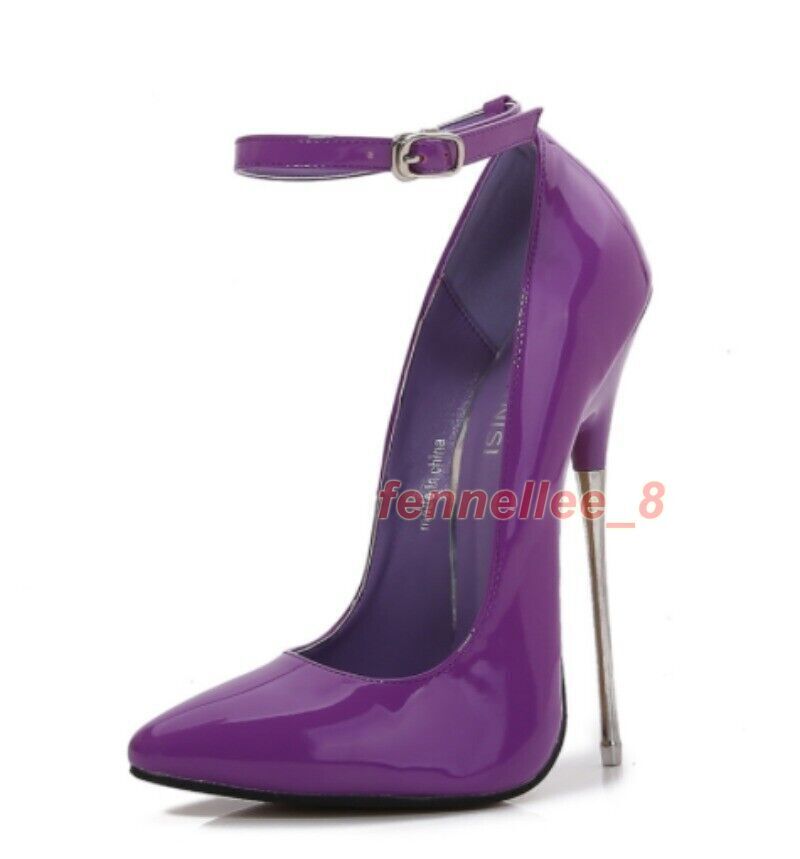 Women 16cm Extreme High Heels Metal Heel Pumps Ankle Strap Stilettos ...