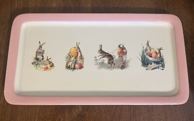 Vintage Williams Sonoma Ceramic Easter Bunny Graphic Serving Tray Pink ...