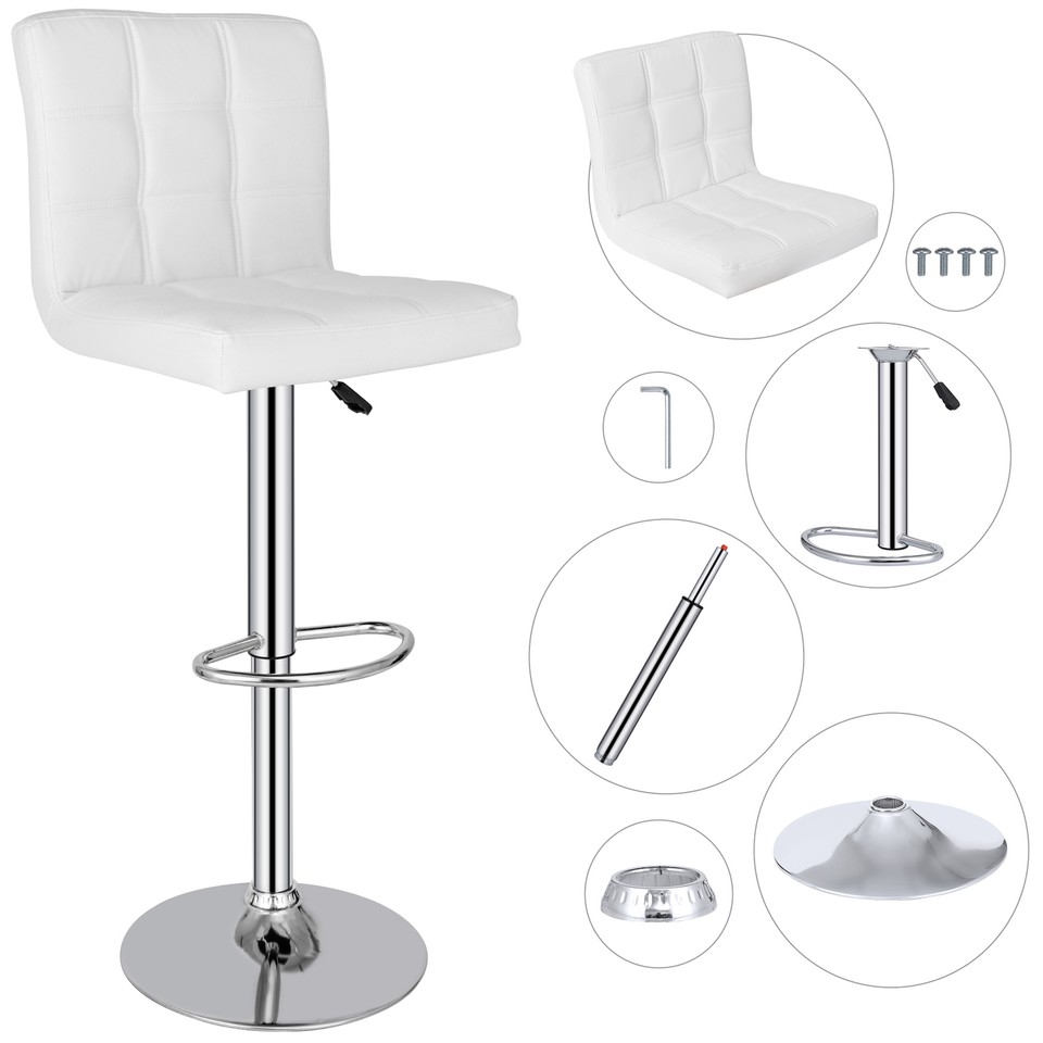 Set of 4 Bar Stools Adjustable Counter Height Swivel Chairs Square PU ...