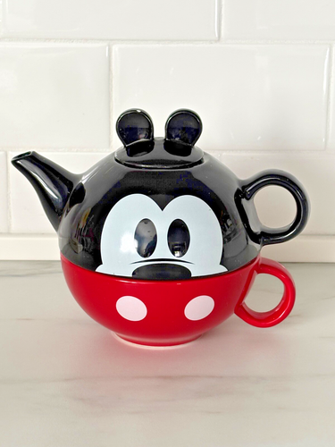 * Disney MICKEY MOUSE 3 Piece Ceramic TEA POT SET Stackable Lid Pot MUG ...