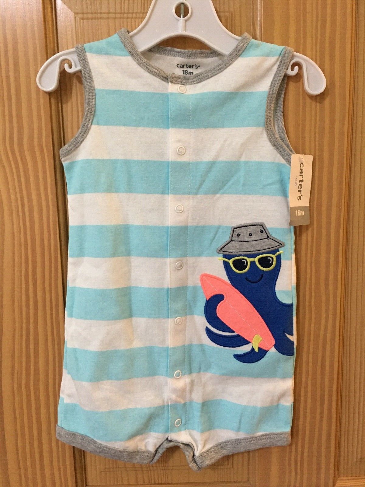 NWT Carter's Baby Boy Octopus Romper Stripe Blue | eBay