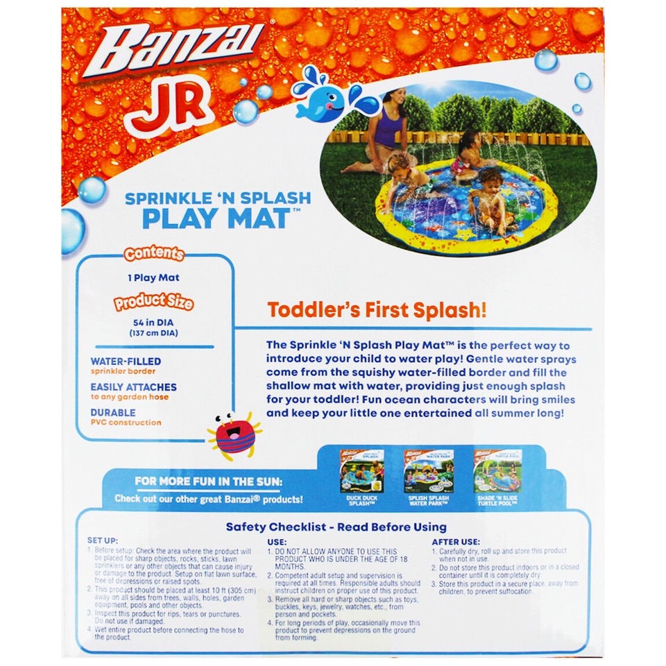 Banzai JR Sprinkle and Splash Play Mat Pool Inflatable Water Fountain ...