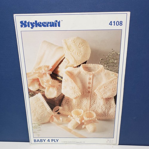 STYLECRAFT 4108 Baby 4 Ply Baby Set Bonnet Sweater Booties | eBay