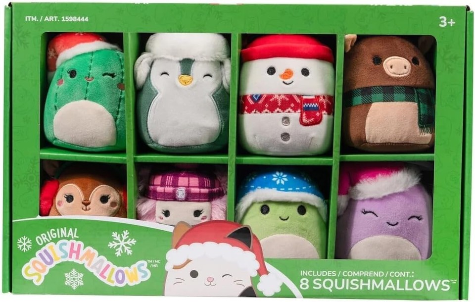Squishmallow Winter Holiday 8 Pack 4 Inch Plush Ornament Set Collection ...