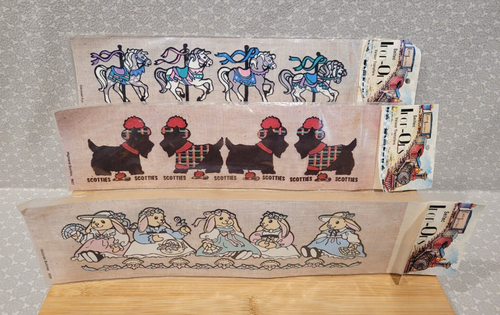 Vtg Cache Junction Iron Ons Velour Transfers Carousel Bunnies Scottie ...