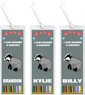 3 x Personalised Badger Bookmark 155 X 55 mm Laminated Wth Tasel ...