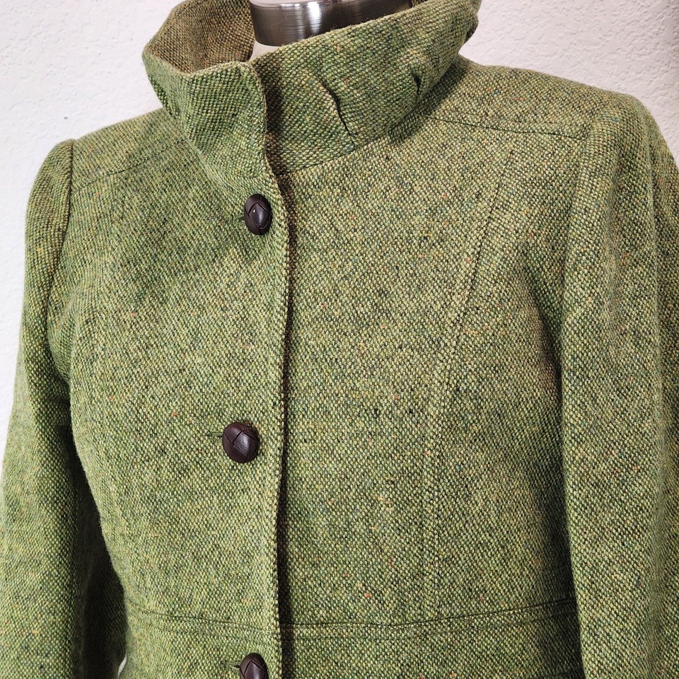 Vtg J Crew Green Wool Tweed Jacket Coat Sz 8 | eBay
