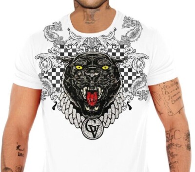 Avenue George V Paris T-Shirt Wild Bling Rhinestone Men's White fitted ...