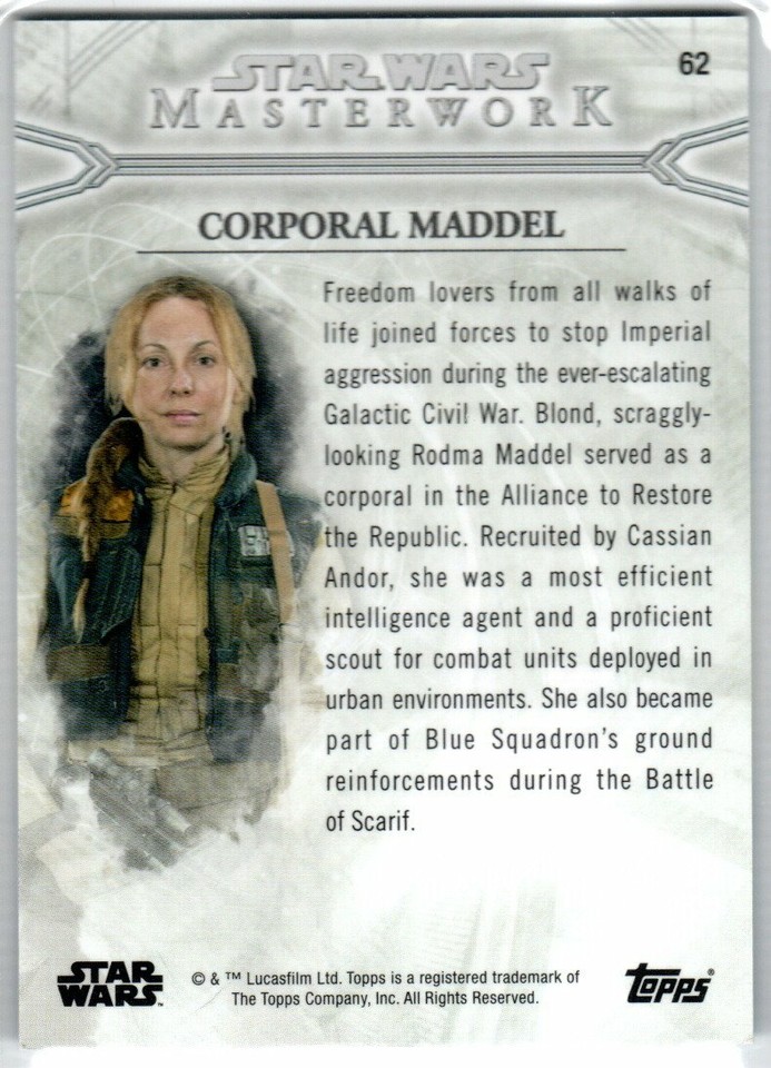STAR WARS 2018 TOPPS MASTERWORK BLUE PARALLEL BASE 62 CORPORAL MADDEL ...