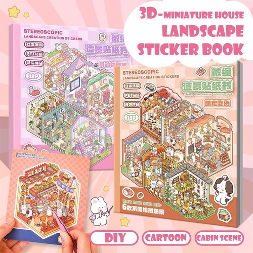 Cartoon 3D Landscape Sticker Book Sticker Cabin Scene Student Kid Child ...