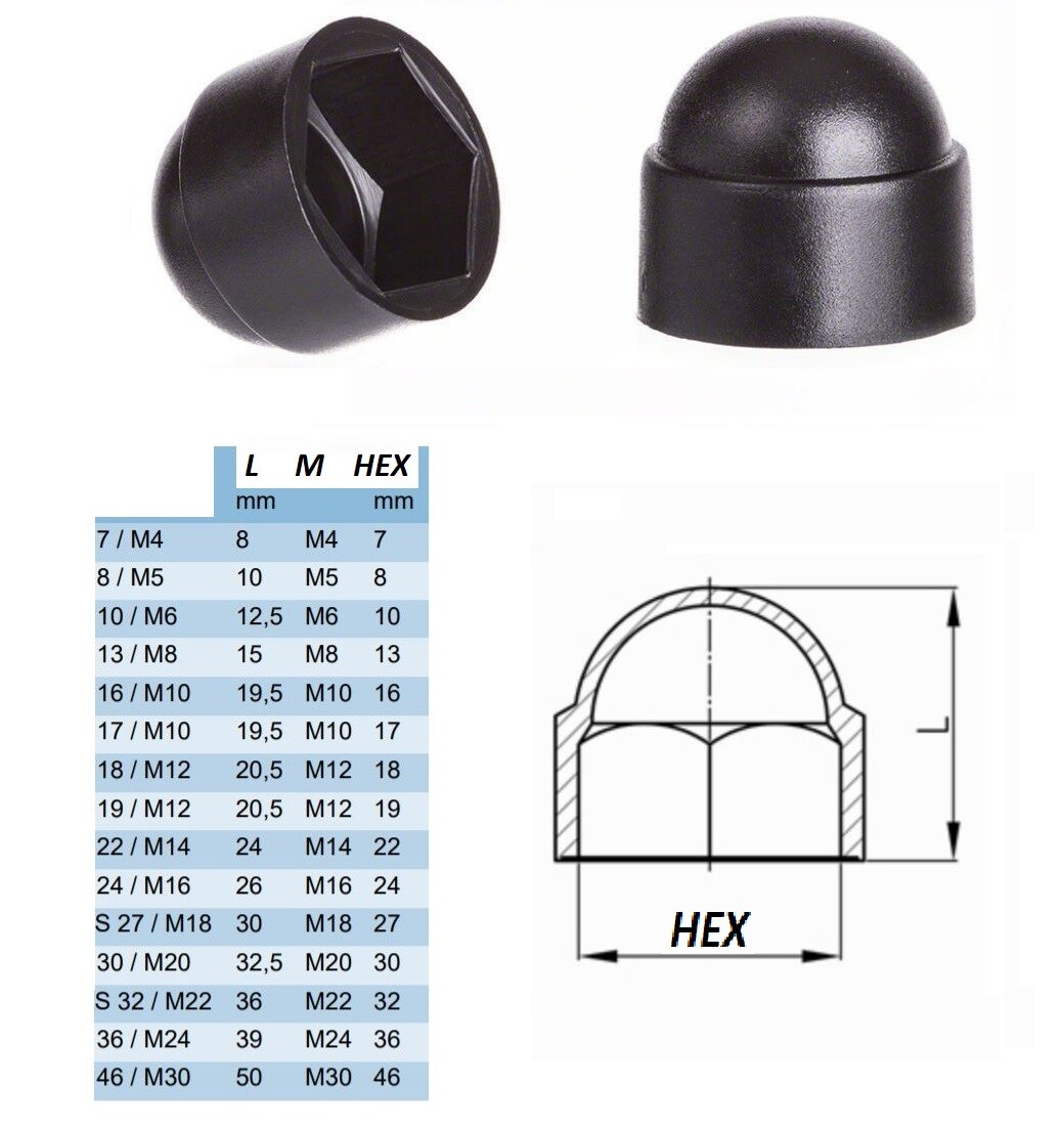 10 SCREW HEAD NUT COVER CAP M4 TO M16 PROTECTION BOLT ROUND HEXAGON ...
