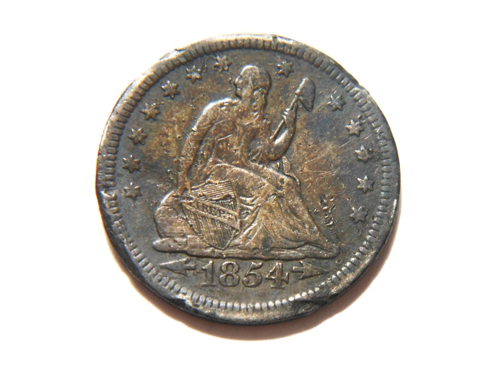 1854-P *Toned* Silver Seated Liberty Quarter with XF+/XF details | eBay