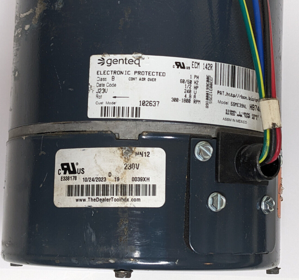 Genteq ECM 142R 5SME39NLHB740 1/2HP 240V 4.8A 300-1800 RPM Motor | eBay