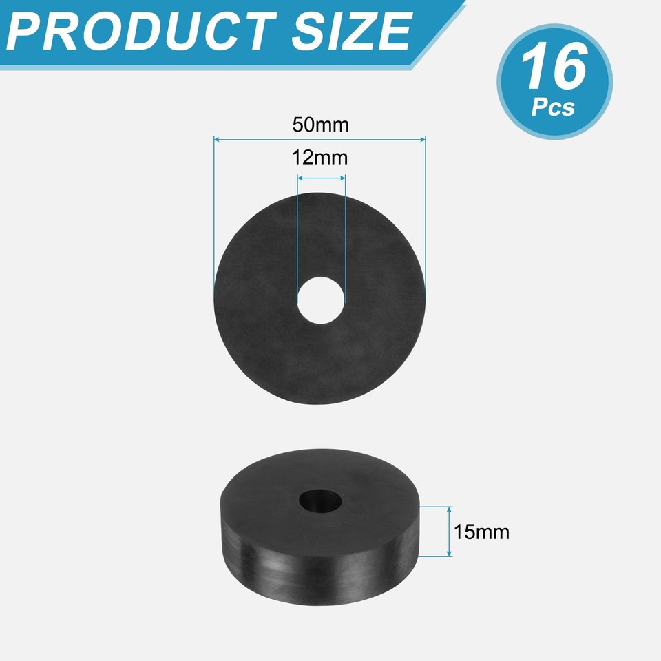 16 Pcs Rubber Spacers 50mm OD x 12mm ID x 15mm Height Round Vibration ...