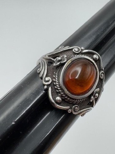 Vtg Southwestern Native American Orange Amber Sterling Silver 925 Ring ...
