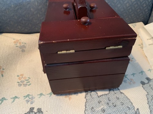 Singer Wood Accordion Small Sewing Box Notions Keepsake Kit 3 TIER W ...