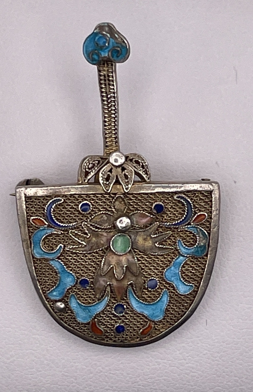 Antique Qing Dynasty Filigree Enamel Silver Brooch 4.… - Gem