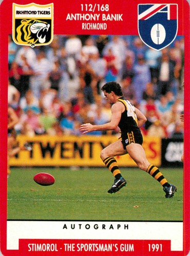 1991 RICHMOND TIGERS AFL Card ANTHONY BANIK Scanlens | eBay