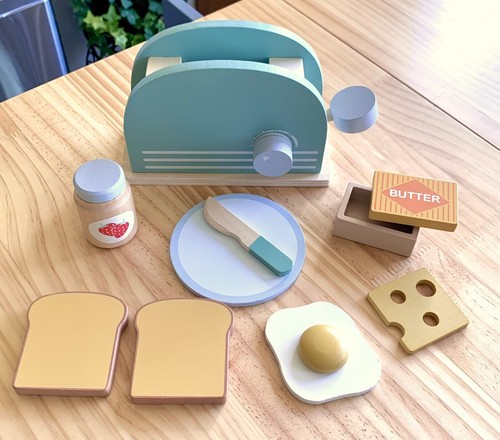 Wood Wooden Toaster Breakfast Play Set Educational Pretend Play Kitchen ...