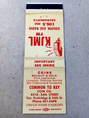 Vintage Matchbook: Common to Key Coin Co, Sacramento, CA KJML Radio | eBay